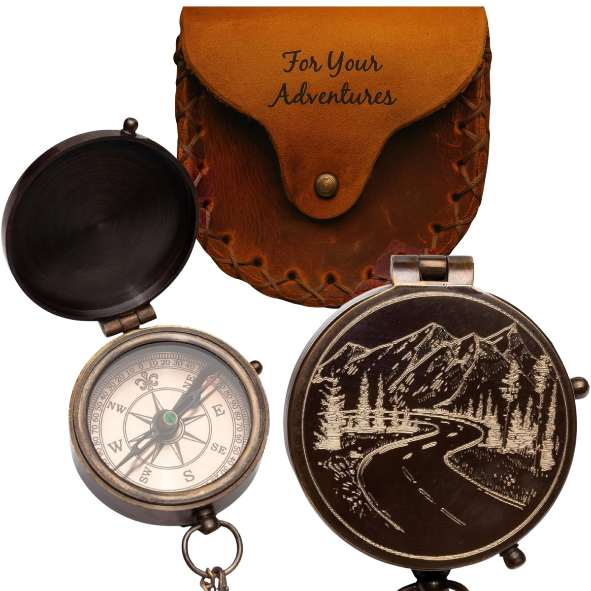 Engraved Compass Gift for Men - Vintage Brass Pocket Compass for Hiking ...