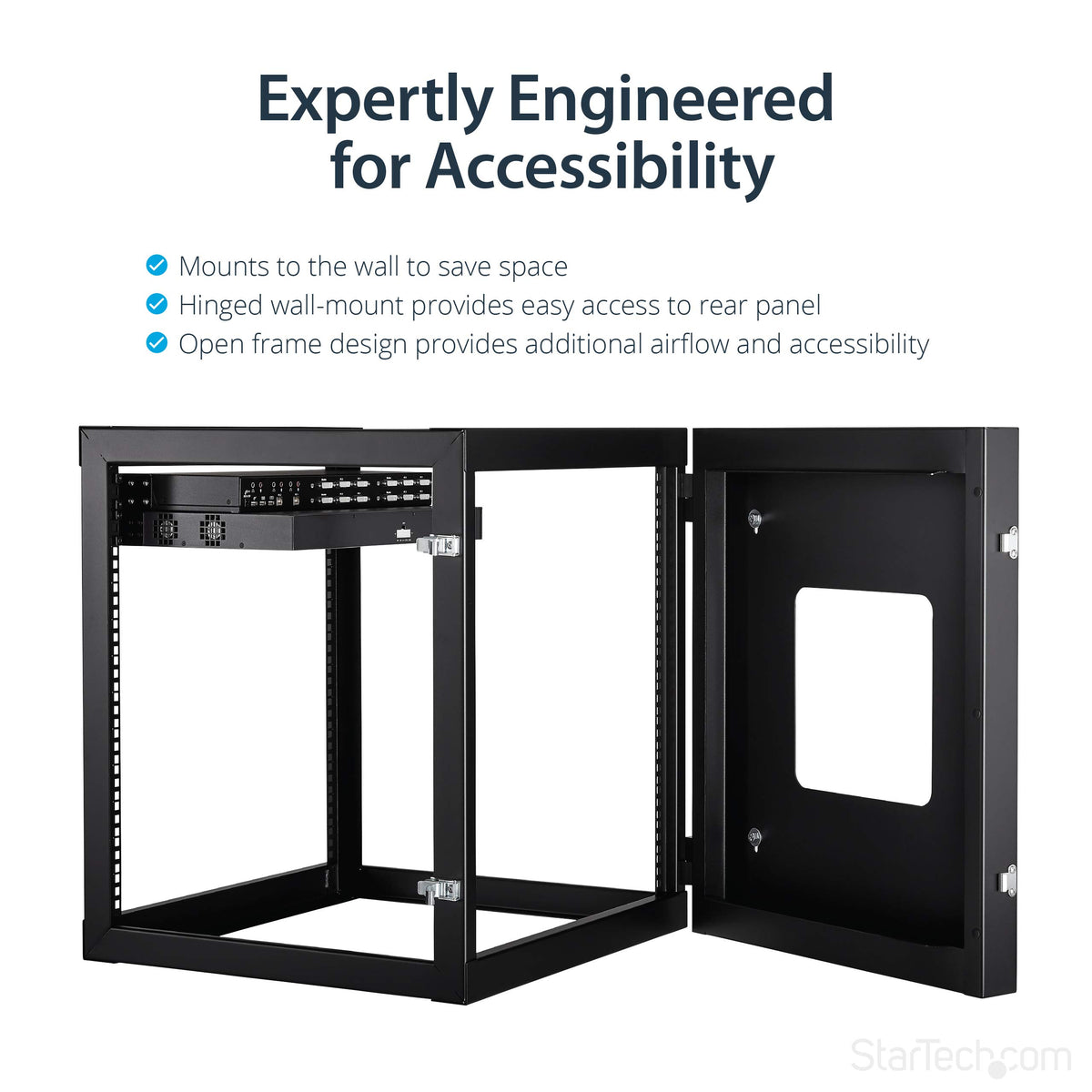 Startech.Com 4 Post 8U Hinged Wall Mount Network Rack, 19'' Open Frame ...