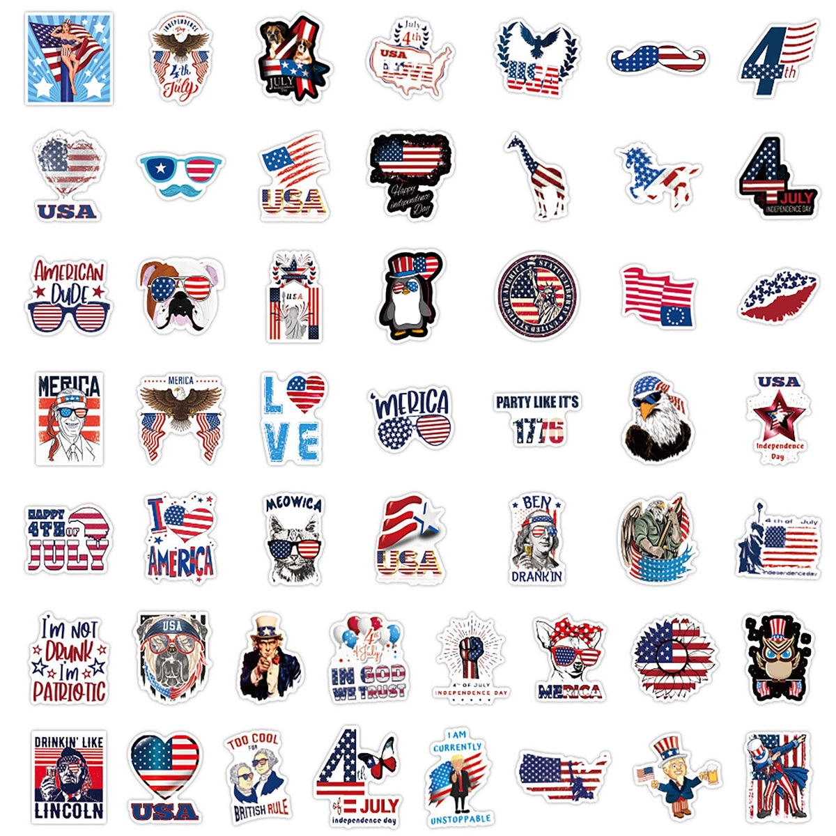100Pcs American Stickers Independence Day Aesthetic Vinyl Stickers Sti ...