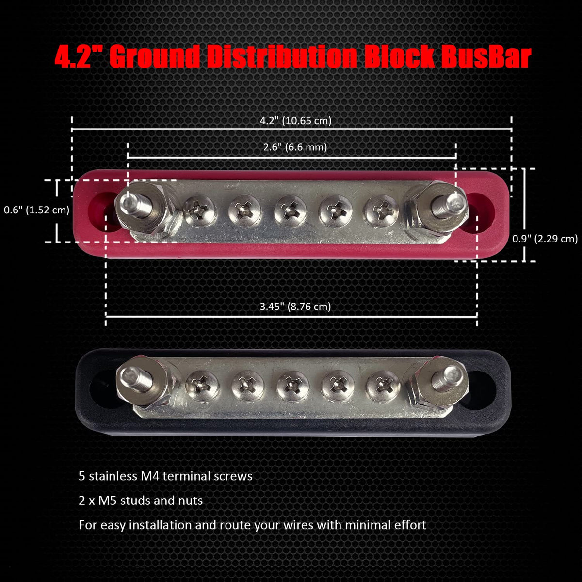 5 Terminals Bus Bar, Ampper 4.2'' Power/Ground Distribution Block Bras ...