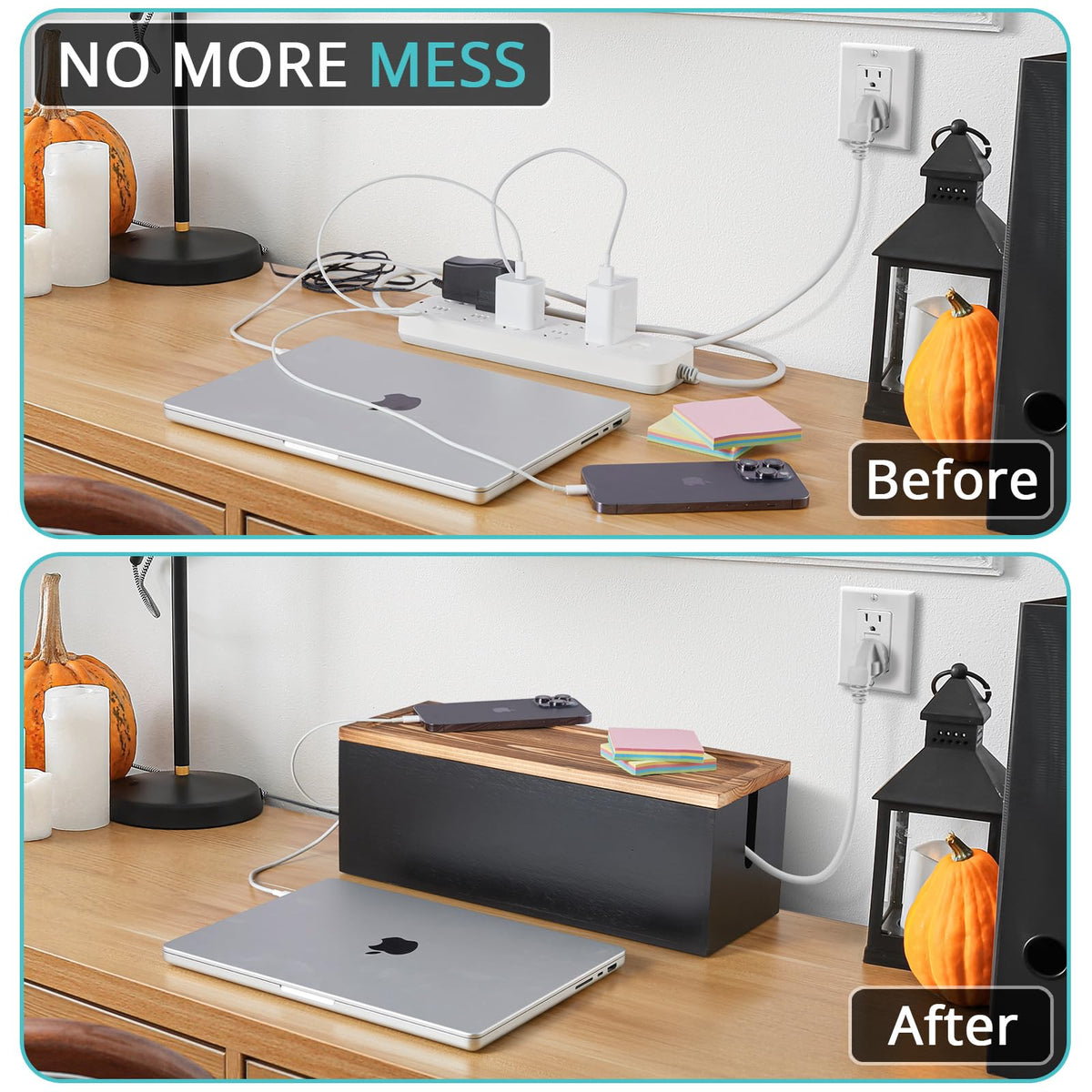Bivvclaz Large Cable Management Box, Wooden Cord Organizer Box For Und ...