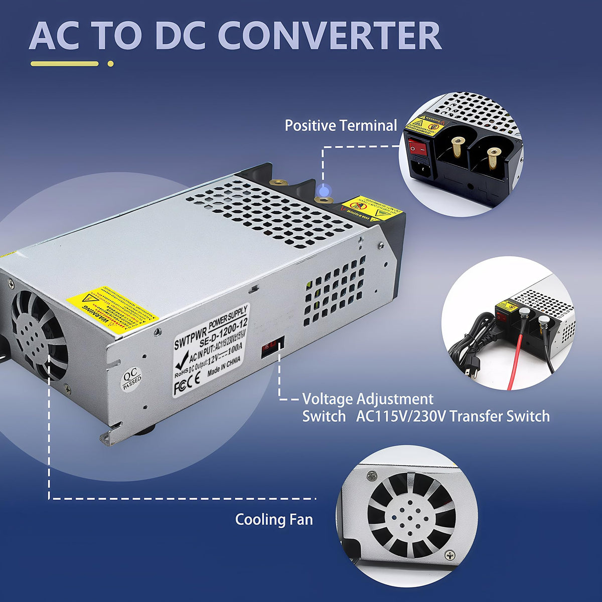 New Upgraded Diy Smps 110V 230V Ac To Dc 12V 100A 1200W Power Supply ...