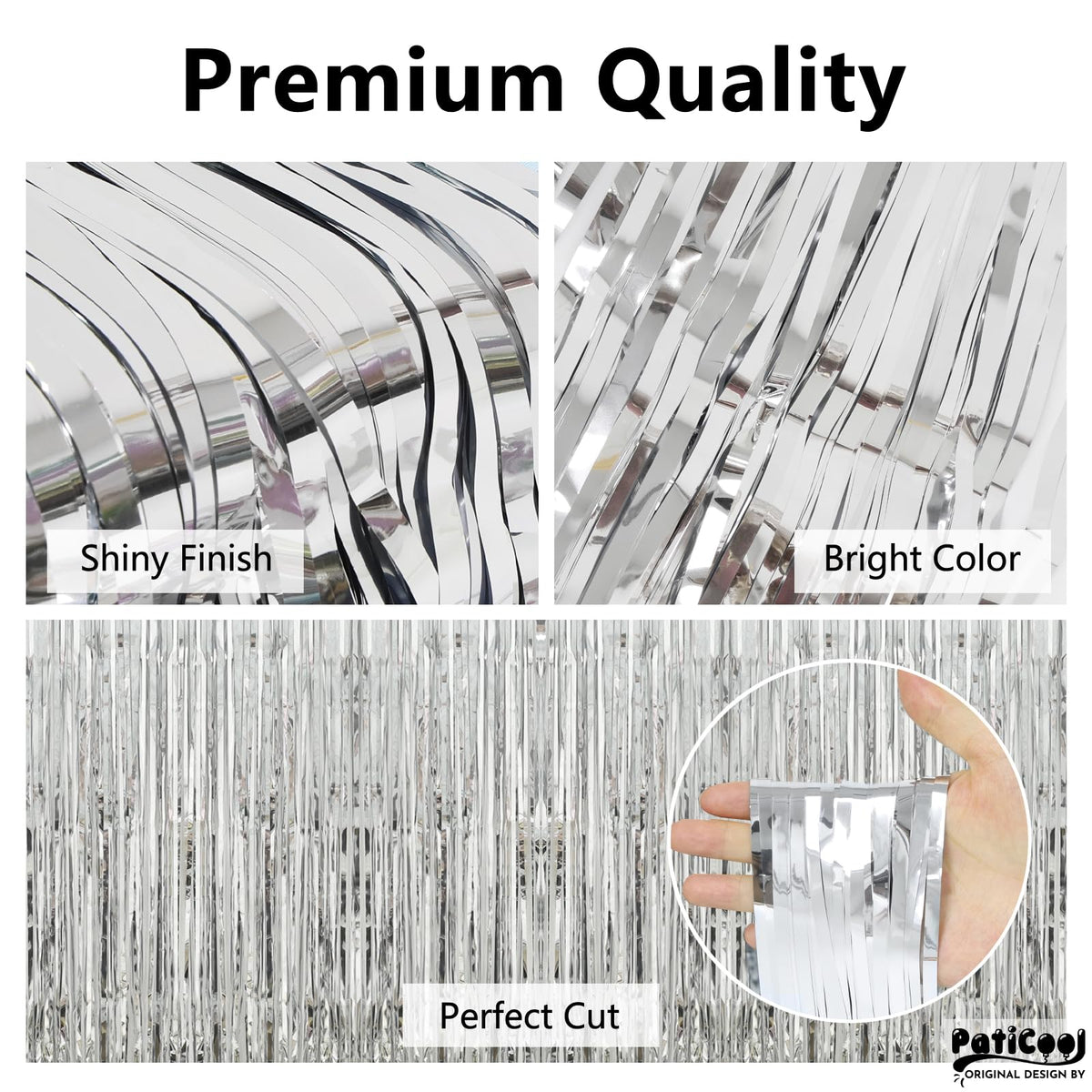 Paticool Silver Tinsel Foil Fringe Curtain Backdrop Thicken 4 Pack 3.2 ...