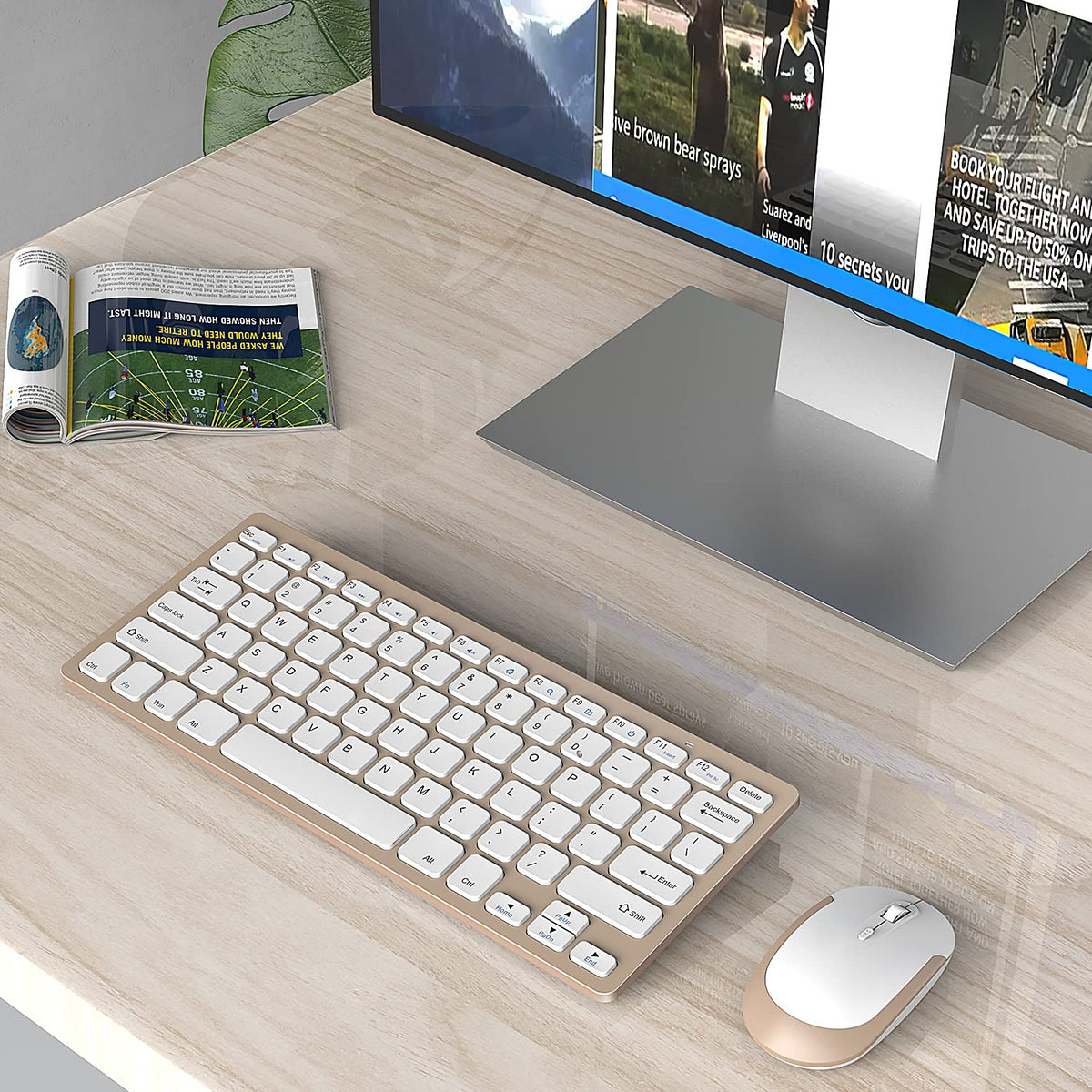 Compact Wireless Keyboard Mouse, 2.4Ghz Ultra Thin Small Wireless Keyb ...