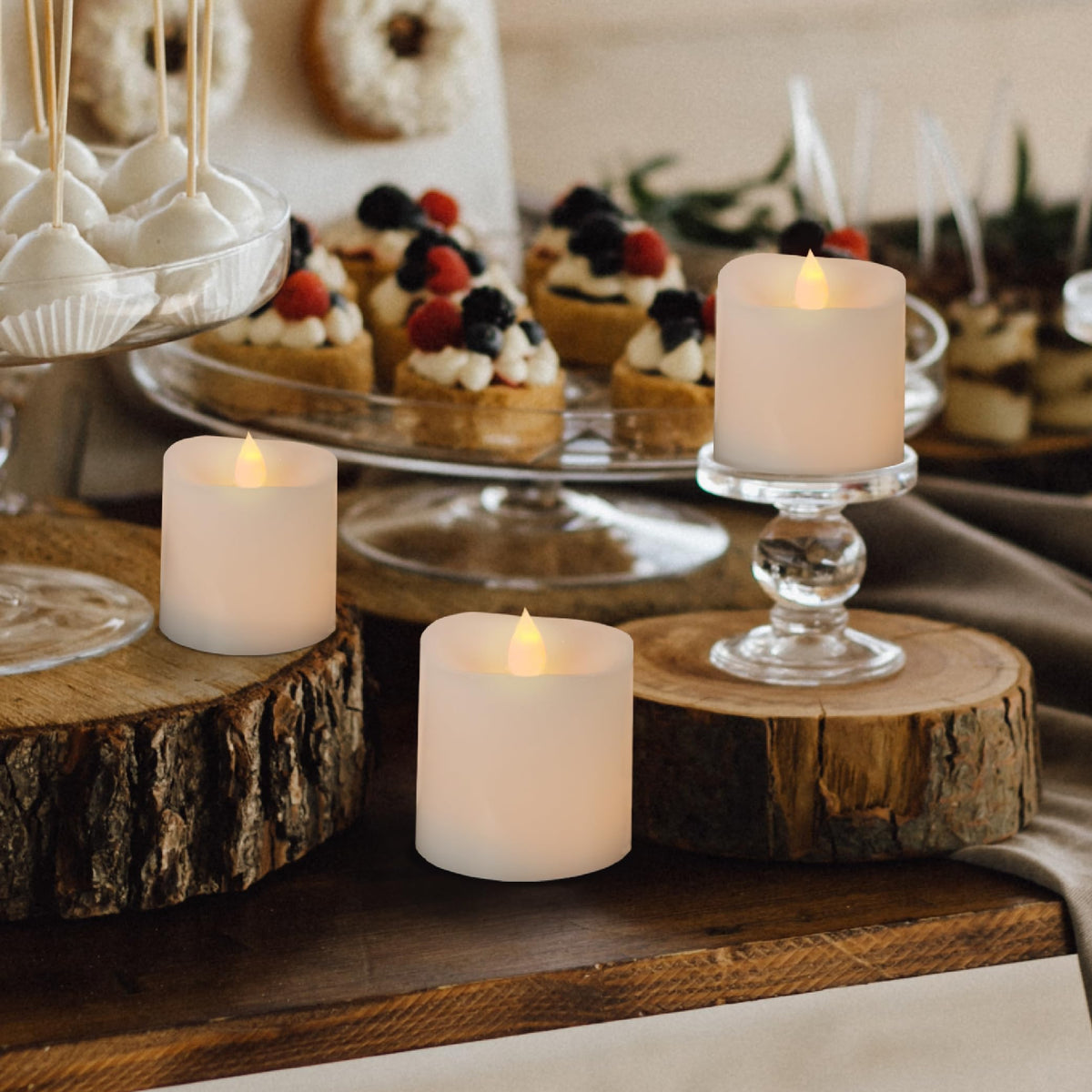 3x3 Flickering Flameless Candles Set of 3,3 inch Real Wax LED 600 Hours ...