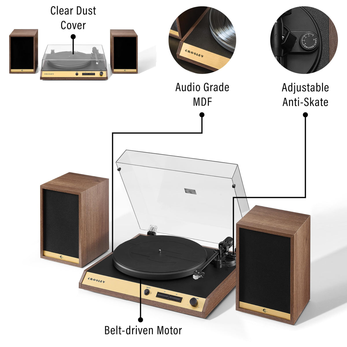 Crosley C72 2 Speed Belt Drive Bluetooth Turntable Record Player With ...