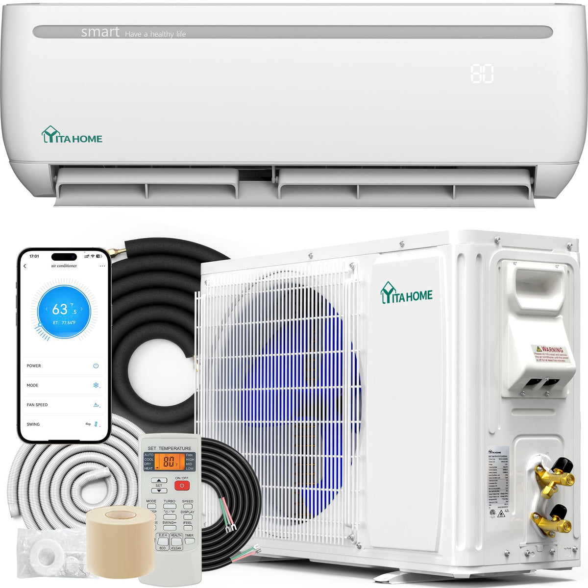 YITAHOME 12000 BTU Mini Split Air Conditioner Heat Pump System, 20 ...