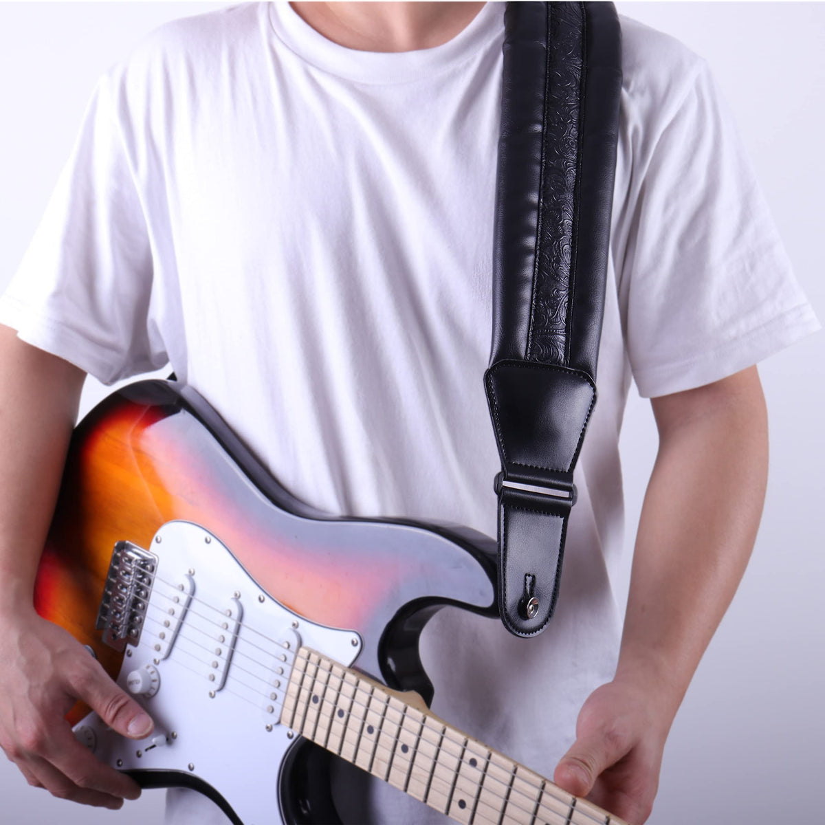 Neoprene Guitar Strap 3.4'' With Carbon Buckle, Leather Top & Back Sof ...