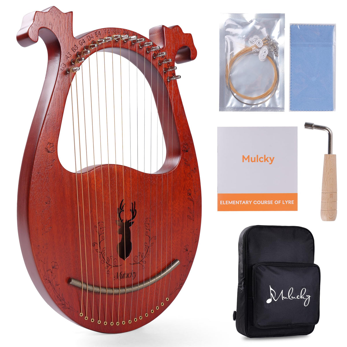 Mulucky Lyre Harp, 16 Metal Strings, Mahogany Body, Copper Saddle, Min ...