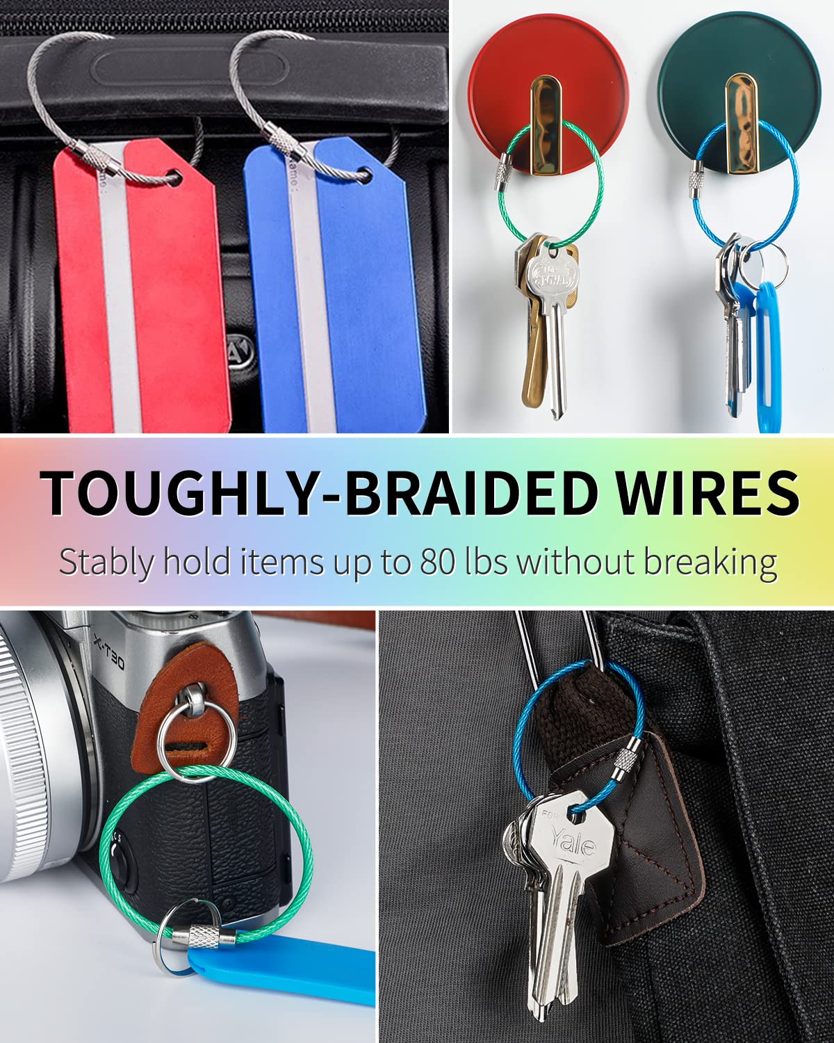 Uniclife 4 Inch Wire Keychain Cable In 6 Assorted Colors Large Stainle ...