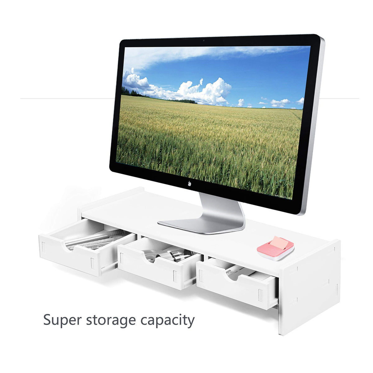 Monitor Stand Riser, Computer Laptop Riser Shelf With 3 Organizer Draw ...