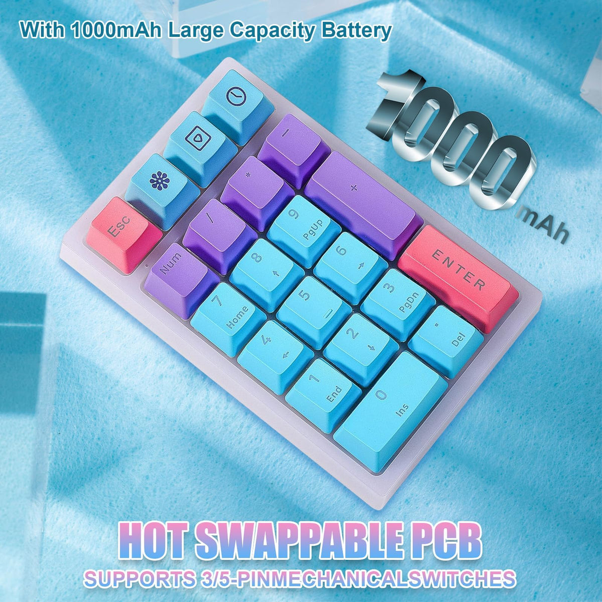 Boyi Td21 Hot Swappable Numpad,Bluetooth 5.0/2.4Ghz/Wired 21 Keys Mini ...