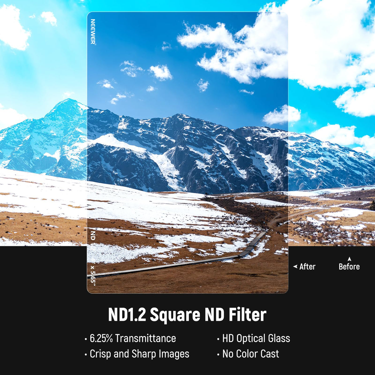 Neewer Nd1.2(4 Stops) Square Nd Filter, Hd Optical Glass, 4X5.65 ...