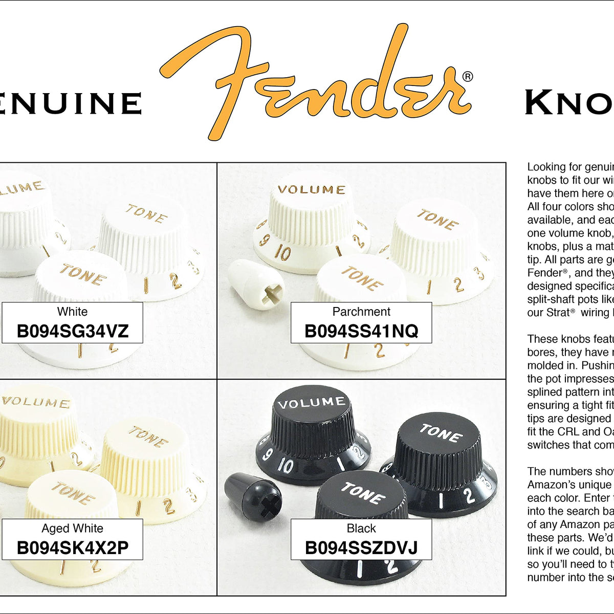 Toneshaper Fender Knob Set, Strat, White – Electroeshop