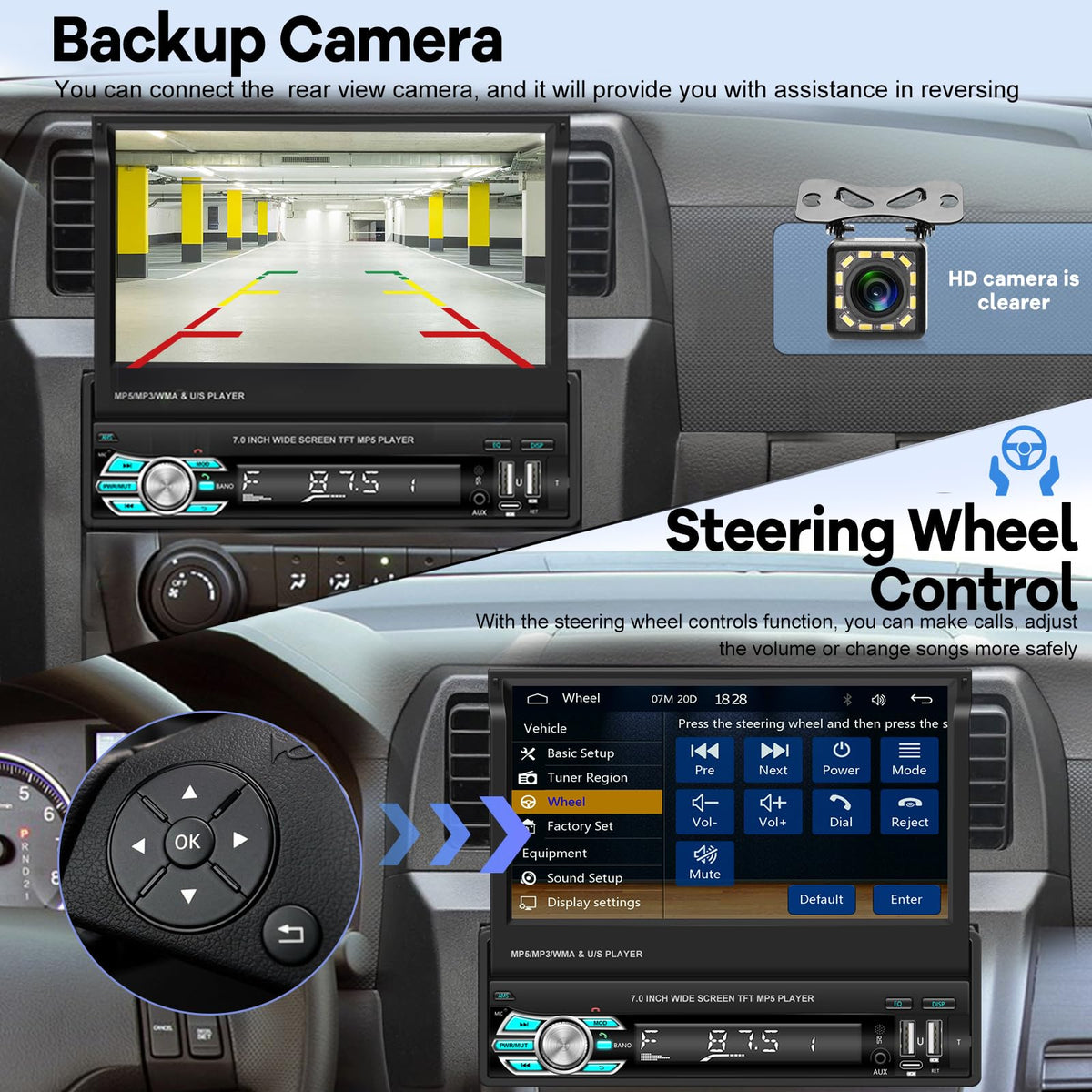 EKAT Single Din Car Stereo - 7 Inch Touch Screen, Wireless Carplay & A ...