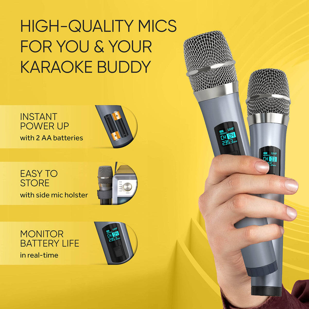 MASINGO Karaoke Machine for Adults and Kids with 2 Wireless Microphones ...