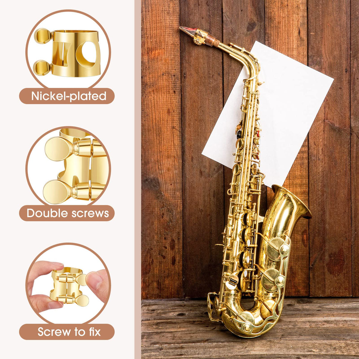 Fiada 2 Pcs Alto Sax Ligature Alto Saxophone Ligature Gold Alto Saxoph ...