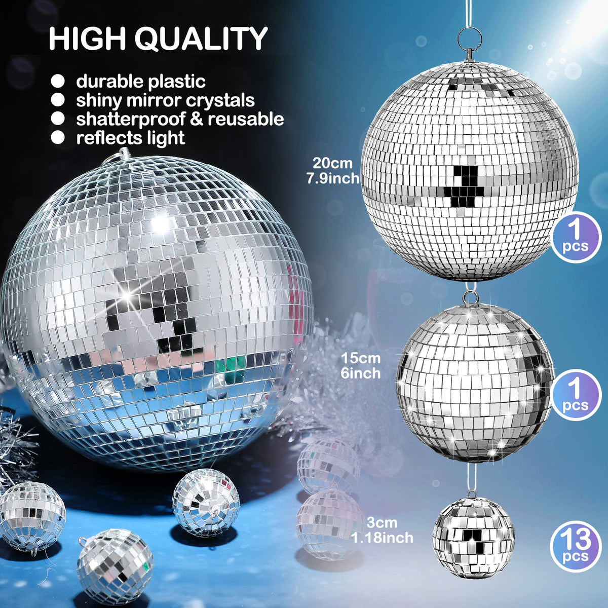 17 Pack Large Disco Ball Small Hanging Mirror Disco Decorations for ...