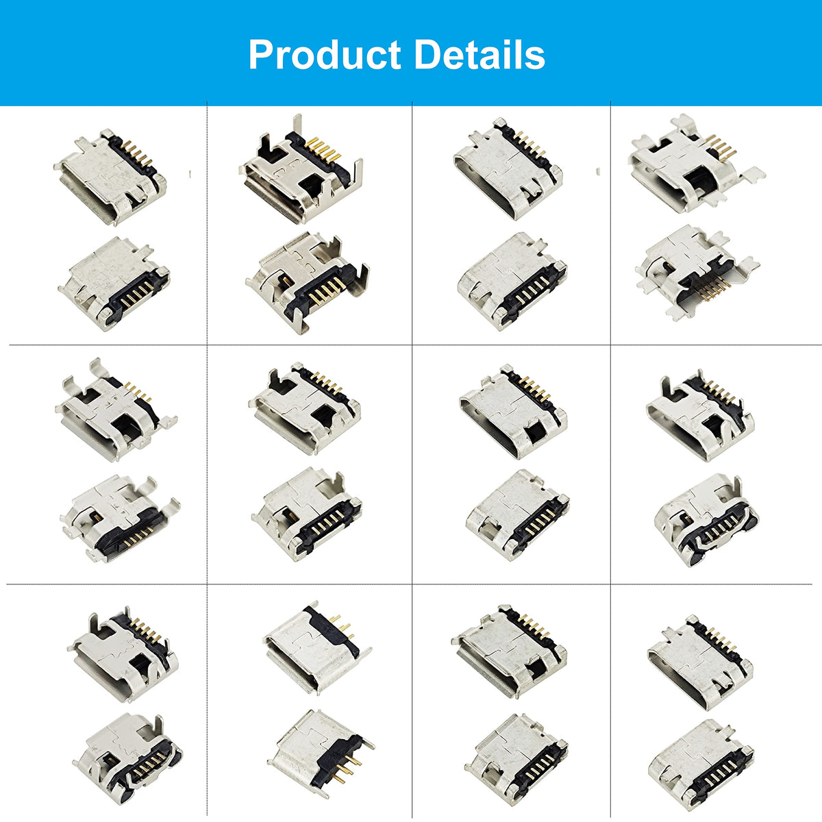 Bytcew 12 Types Micro Usb Sockets Kit Jack Plug Connector,Usb B Repair ...