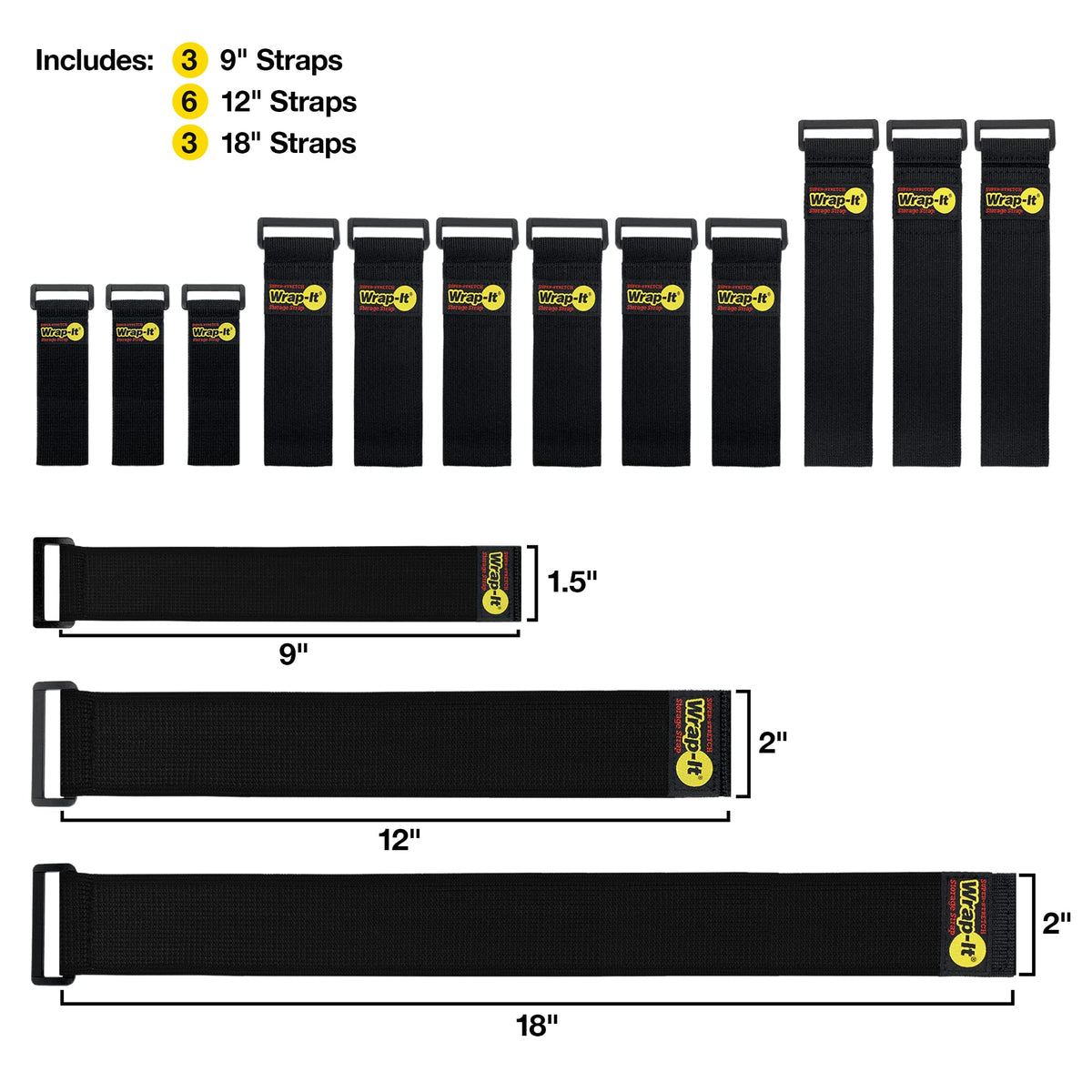 Super Stretch Wrap It Storage Straps (Assorted 12 Pack) Elastic Cinch ...