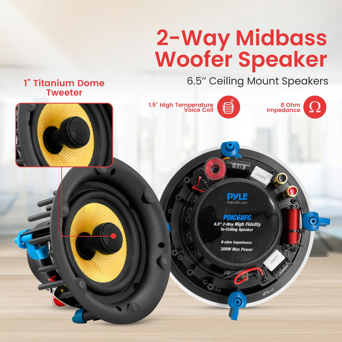 Pyle 6.5 Ceiling Speaker Set - 2-Way Full Range Speaker (Pair) Built-in ...