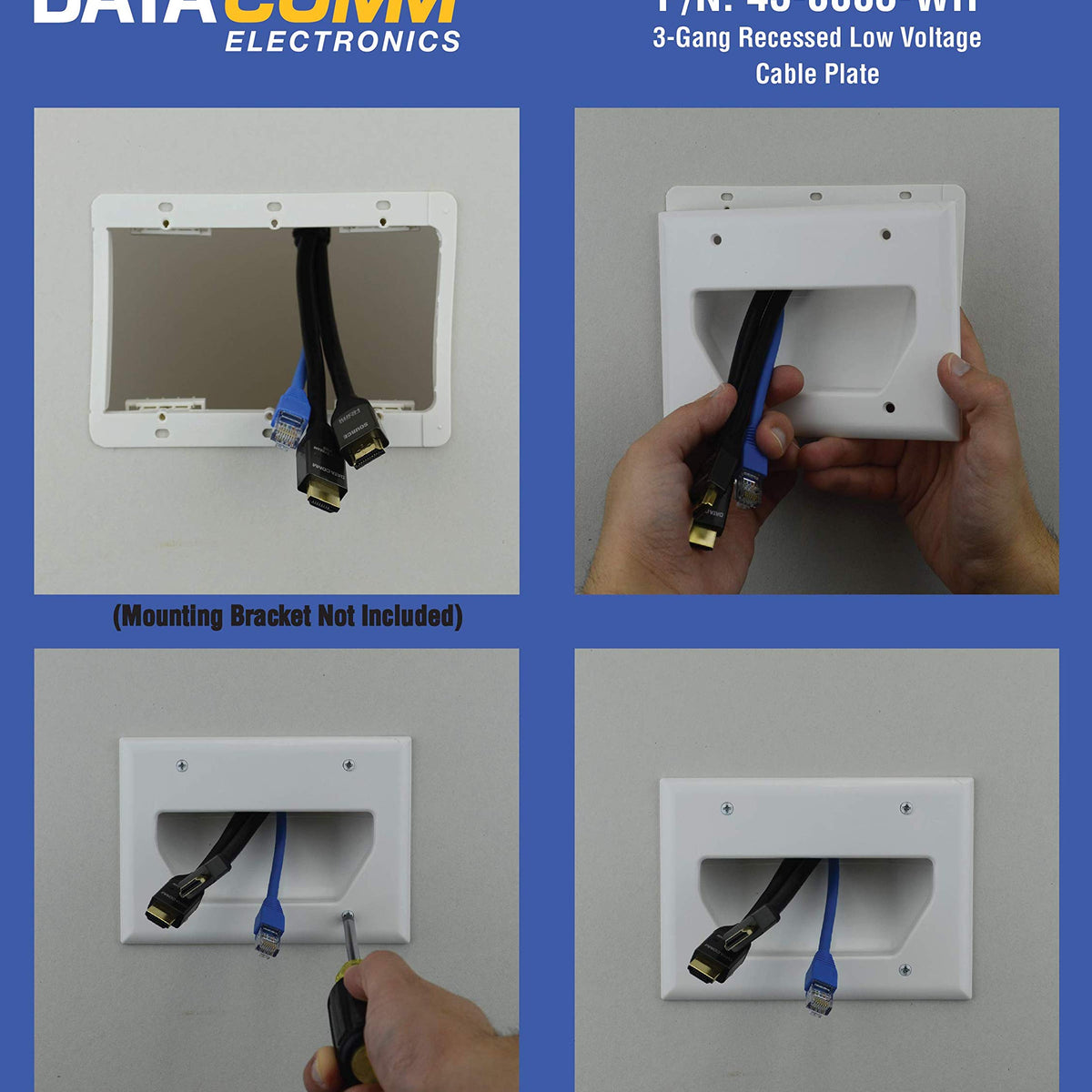 Data Comm Electronics 45 0003 La 3 Gang Recessed Low Voltage Cable Pla ...