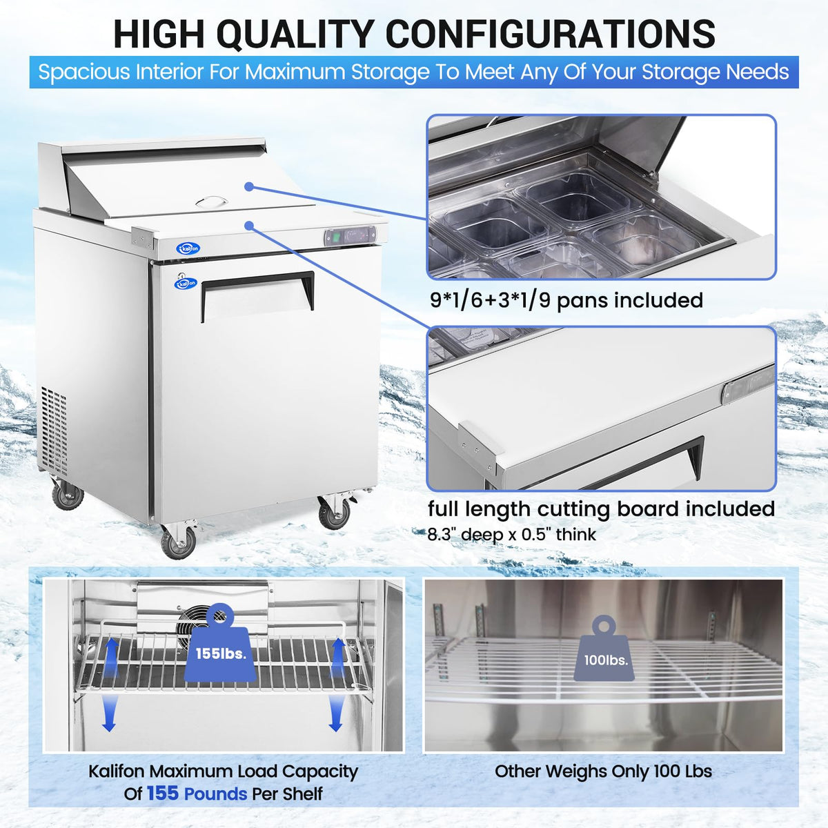 Kalifon 27'' W 1 Door Refrigerator Sandwich Salad Prep Table Commercia ...