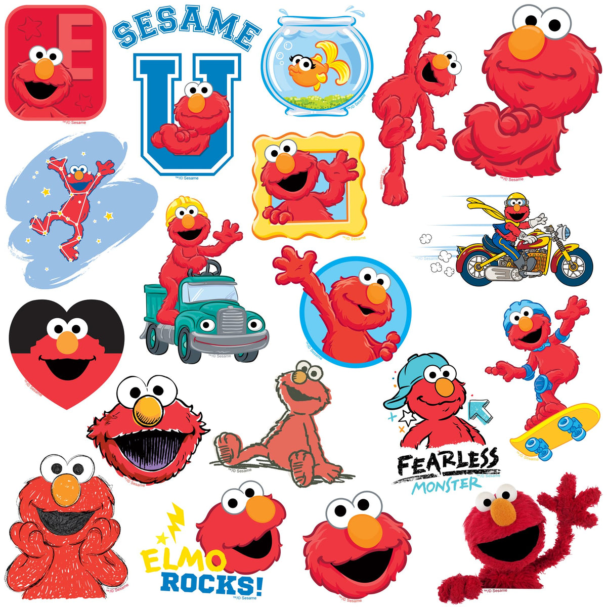 Sesame Street Elmo 50Ct Vinyl Large Deluxe Stickers Variety Pack Lapto ...