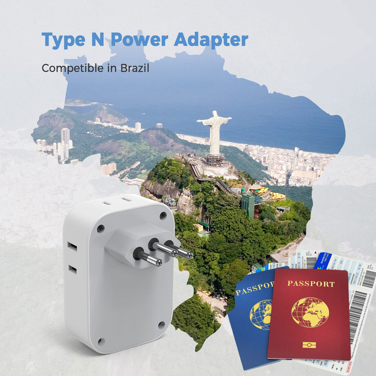 Tessan Brazil Power Adapter, Us To Brazil Travel Plug With 4 American ...