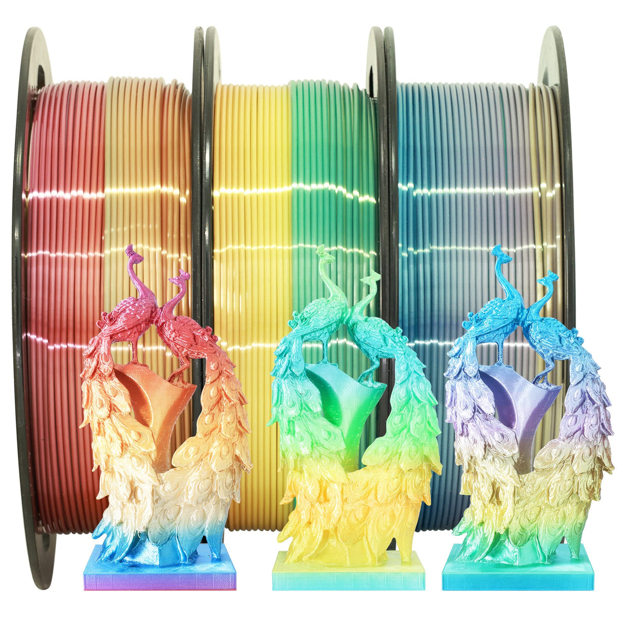 1.75mm Silk Fast Color Change Rainbow PLA, 3 Different Multi Color PLA ...