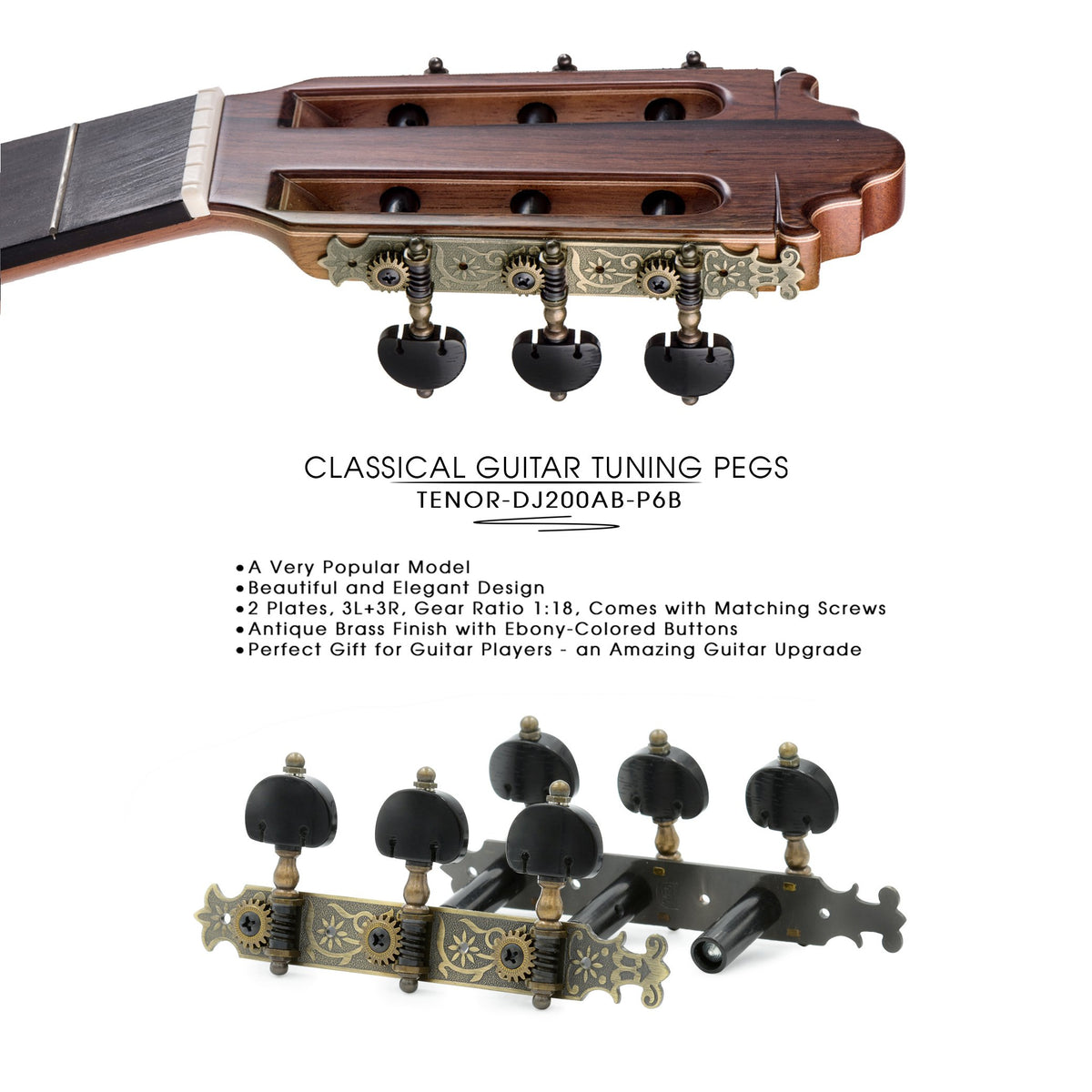Dj200Ab P6B Tenor Classical Guitar Tuners Professional Tuning Key Pegs ...