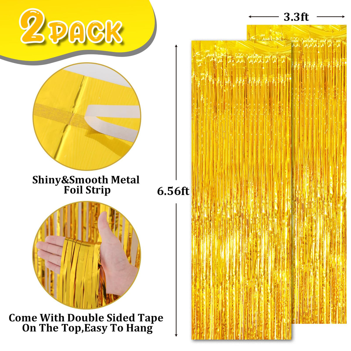 Voircoloria 2 Pack Gold Tinsel Foil Fringe Curtains, Gold Party Decora ...