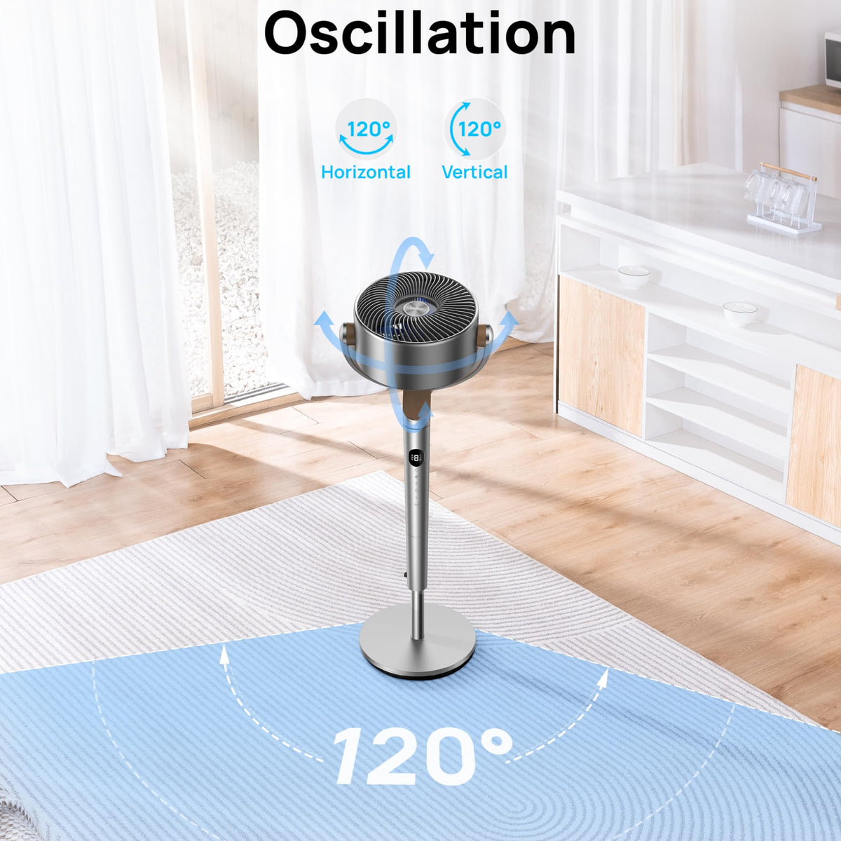 Dreo 40 Silver Standing Fan, Omni-Directional Oscillation, 8 Speeds, R ...
