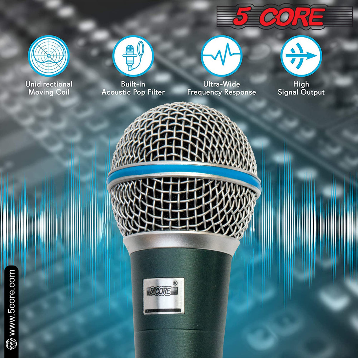 5 CORE Microphone Dynamic Vocal Handheld Mic Cardioid Unidirectional ...