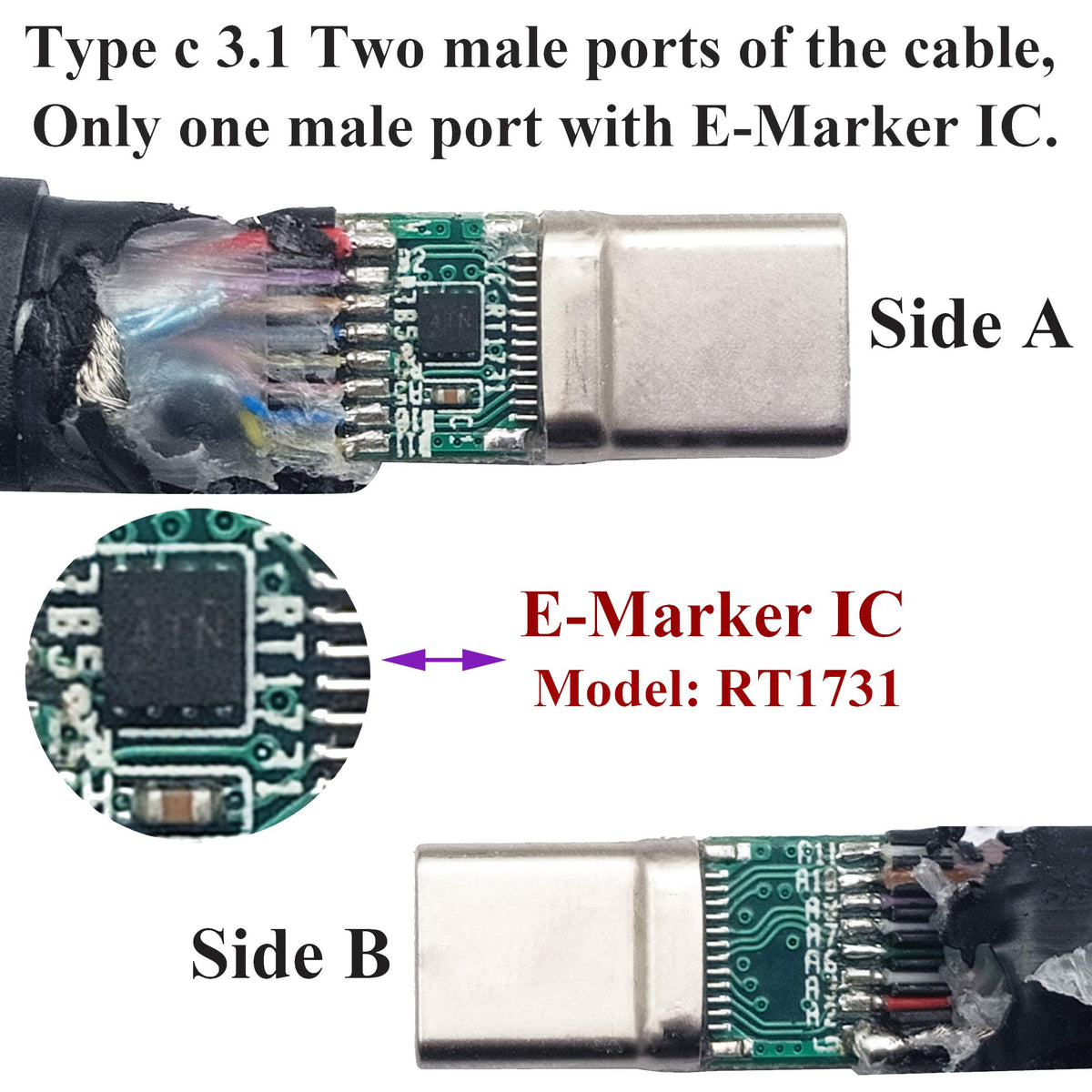 AAOTOKK 100W/5A USB Typc C 3.1 Male Gen 2 (10Gbps) Connector Extension ...