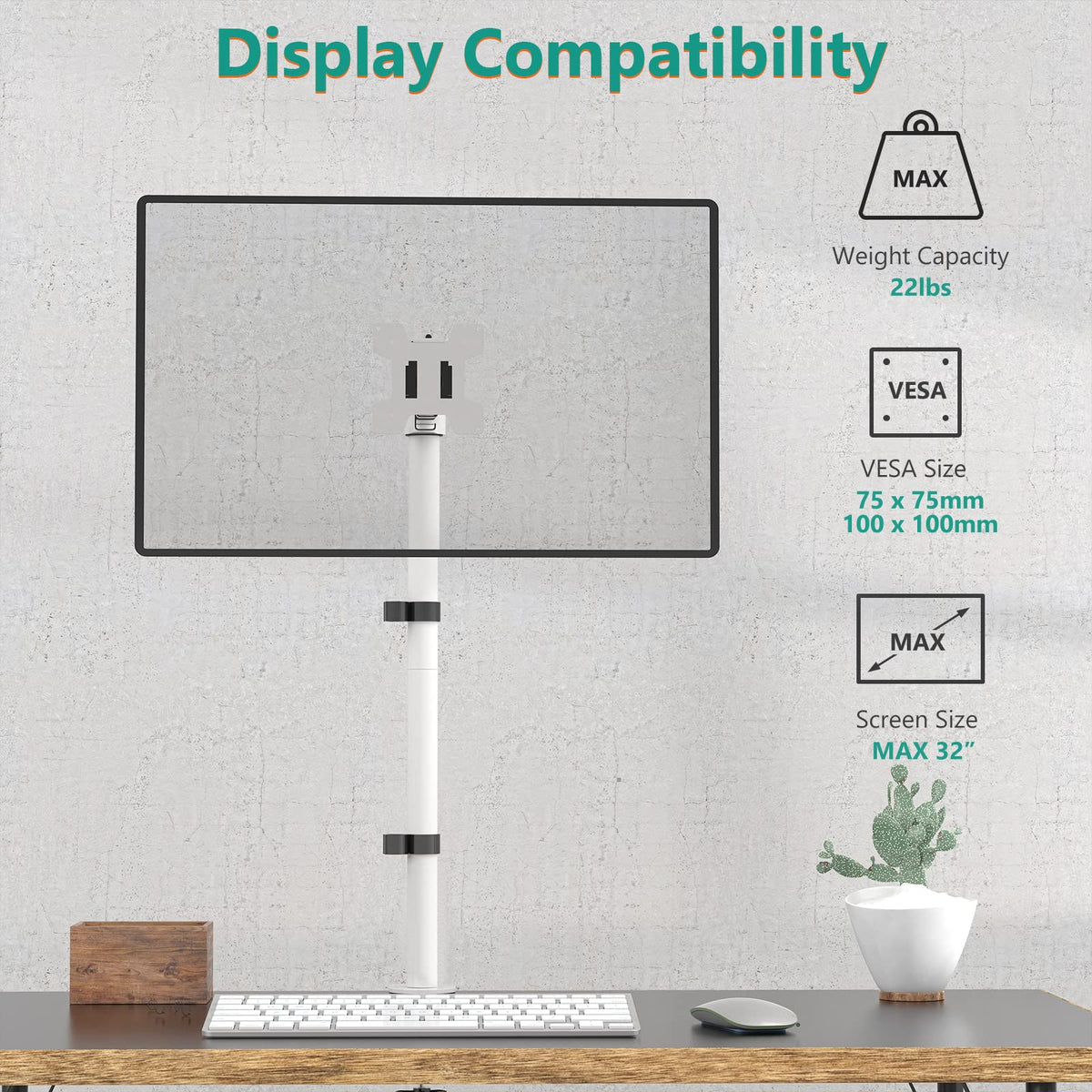 WALI Tall Monitor Stand Desk Mount, Single Extra Tall Monitor Arm Brac ...