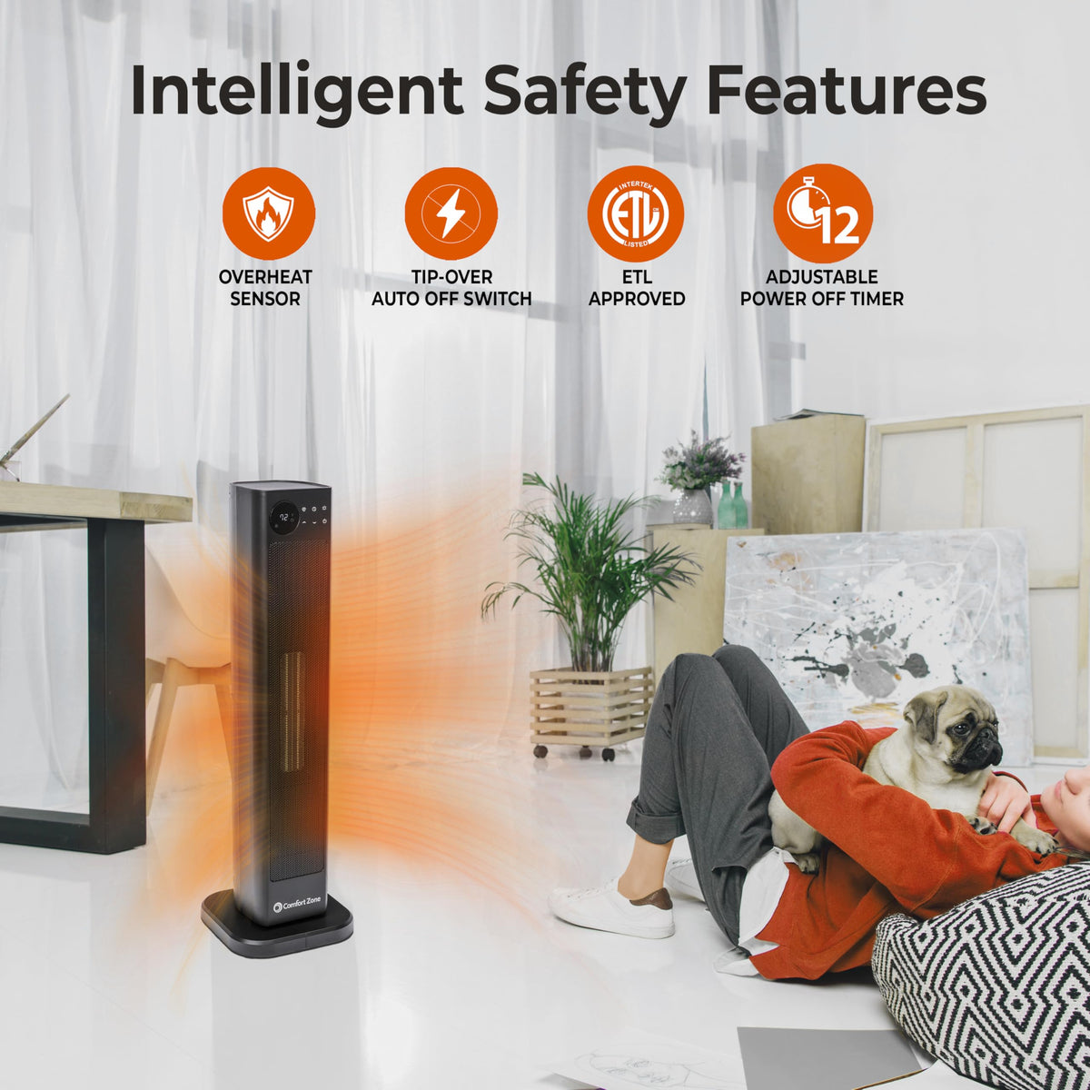 Comfort Zone Space Heaters for Indoor Use, 30 inch, Remote Control ...