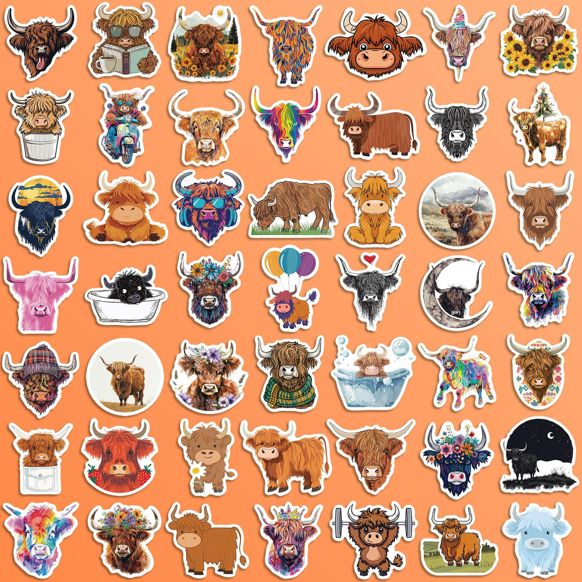 96 Pcs Highland Cow Stickers,Cool Highland Cow Stickers For Boys Girls ...