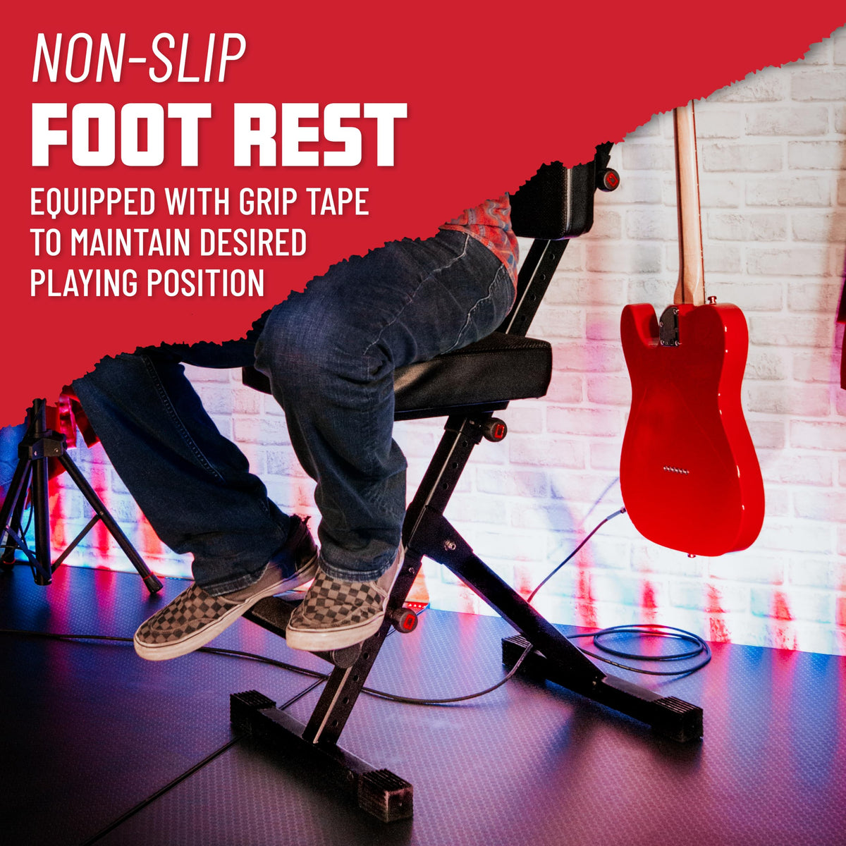 Gator Frameworks Deluxe Guitar Seat with Adjustable Padded Backrest and ...