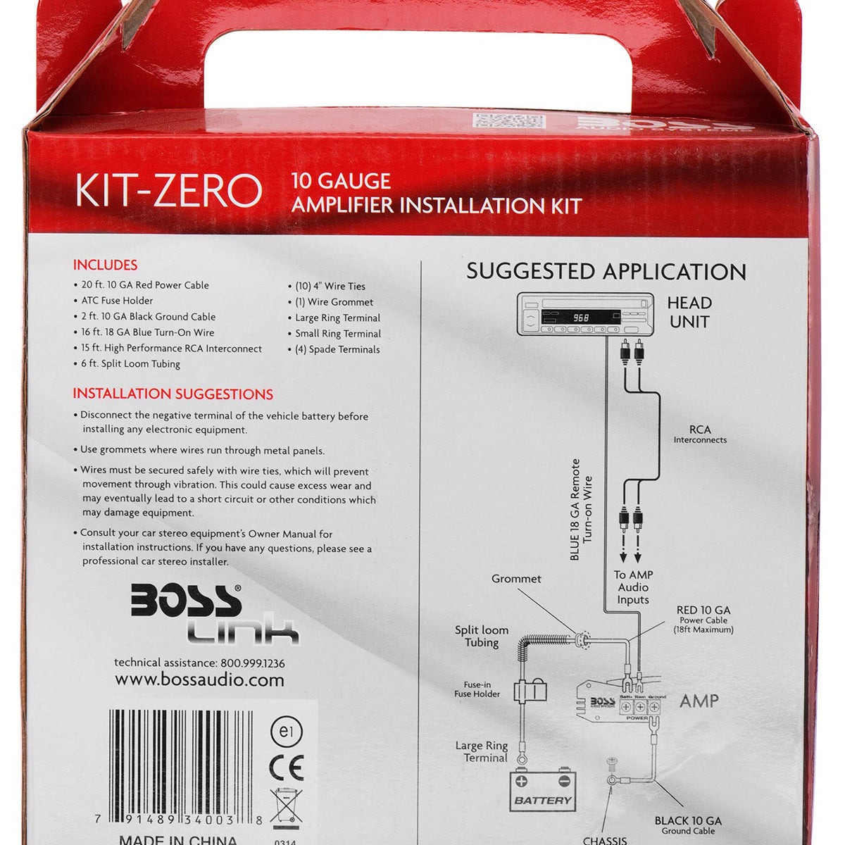 Boss Audio Systems Kit Zero 10 Gauge Car Amplifier Install Wiring Kit ...