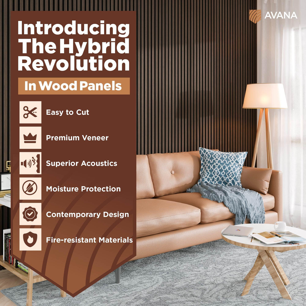 Avana Modern Acoustic Wood Wall Panels 47.2X12.6 Inch Dark Walnut Acou ...