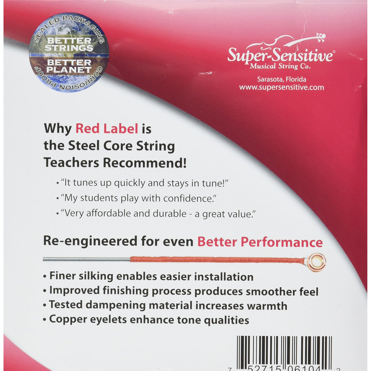 Super Sensitive 6104 Red Label Cello String Set, Medium, 1/2 Size ...